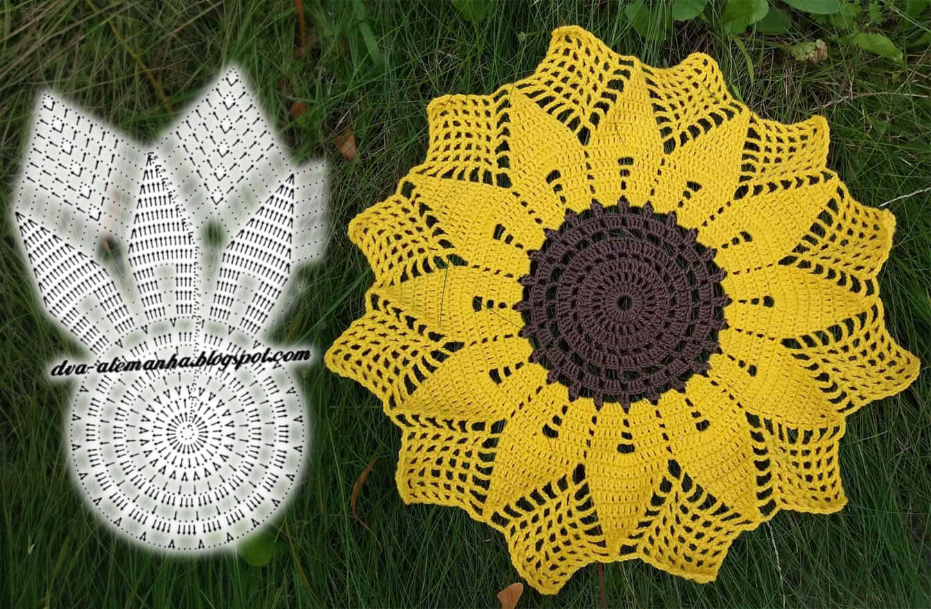 Sunflower Crochet Doily Pattern - Zouzou Crochet https://zouzoucrochet ...